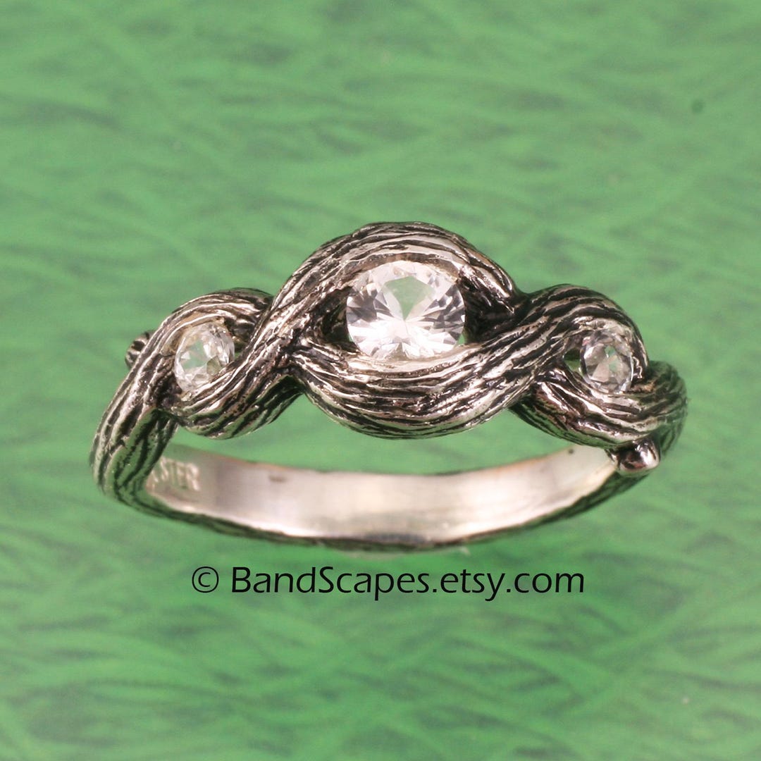 TRIPLE TWIST With White Sapphire, Twisting Twigs. Branch and Vine Band, Twig Engagement Ring ...