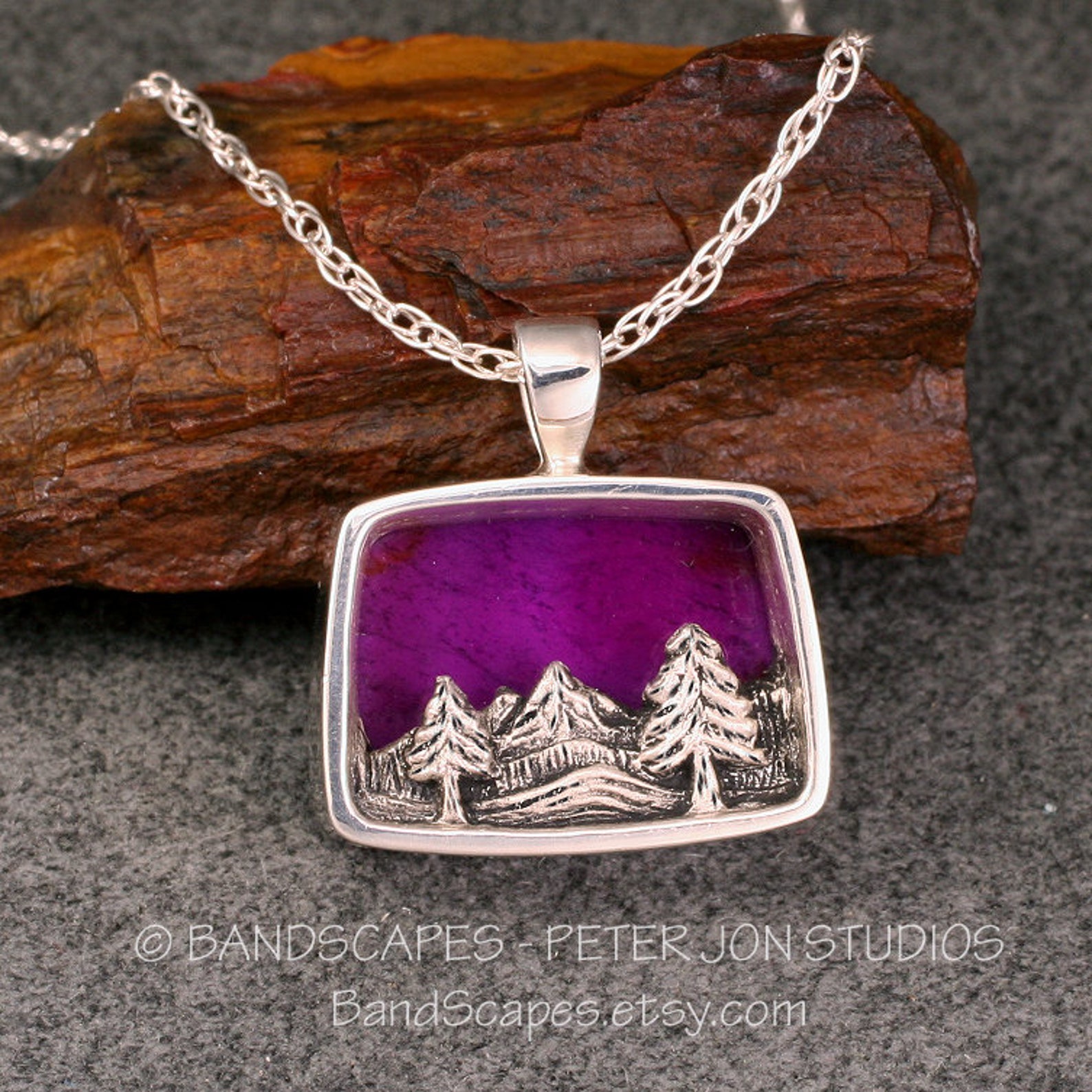 Mountain Inlay Pendant Your Choice of Stone Landscape - Etsy