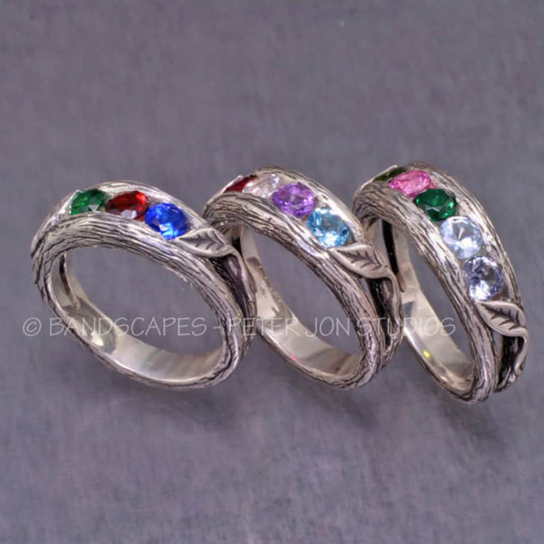 BIRTHSTONE, MOTHER'S RING, Synthetic Birthstones in Sterling Silver, 2 ...