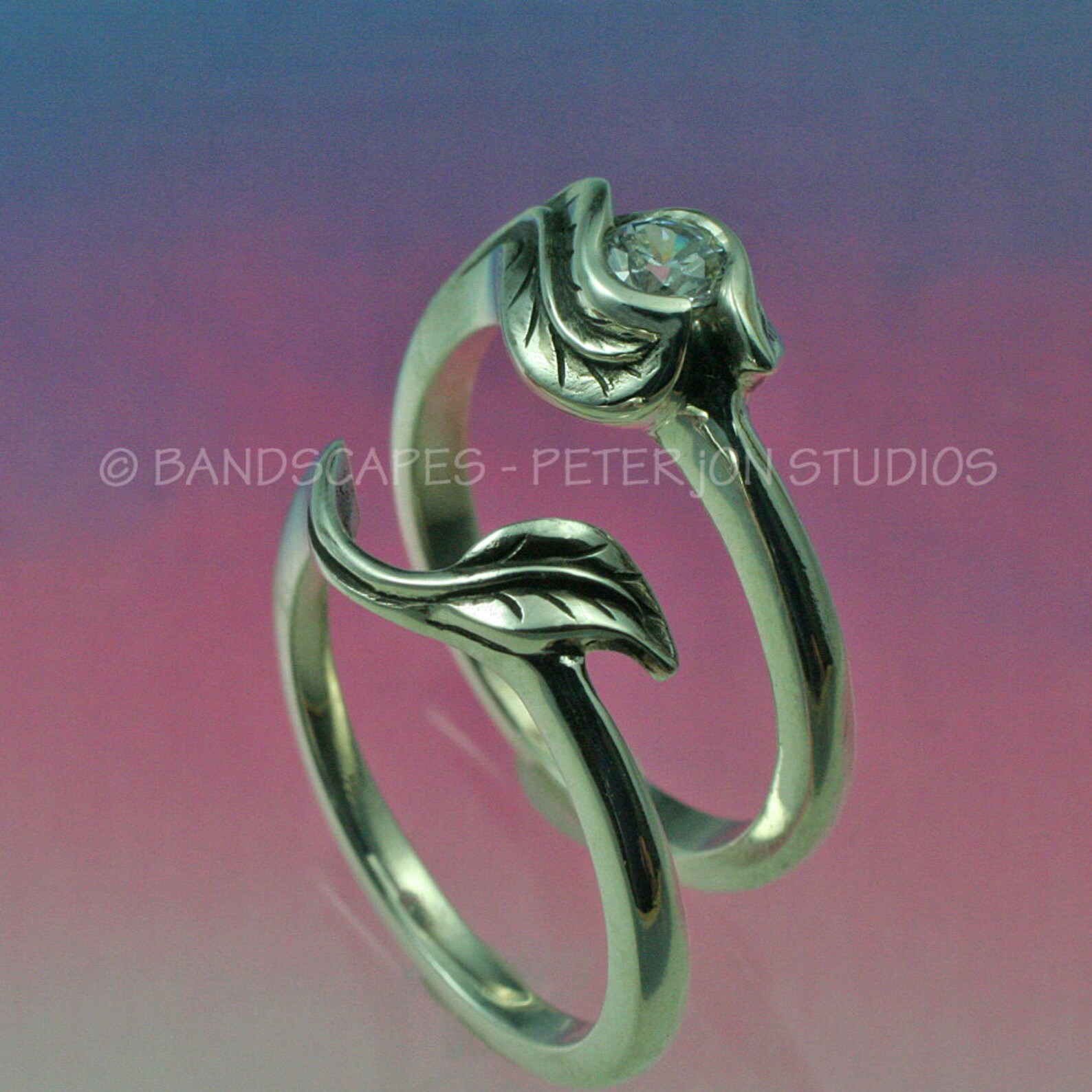 TULIP WEDDING RINGS, Engagement Ring and Matching Wedding Band, Made in ...