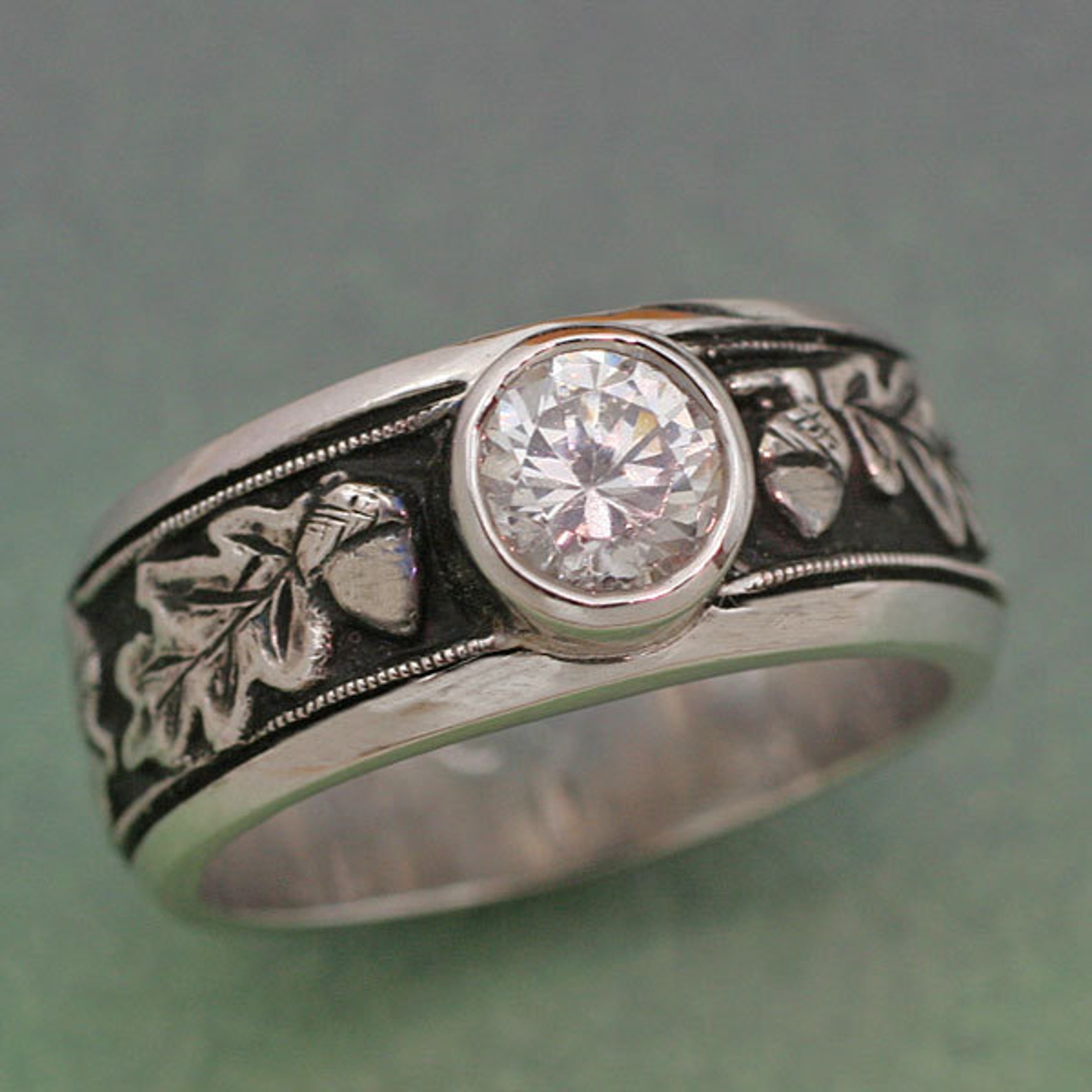 Womens OAK LEAVES Wedding Band. 14k White, Rose or Yellow Gold With ...
