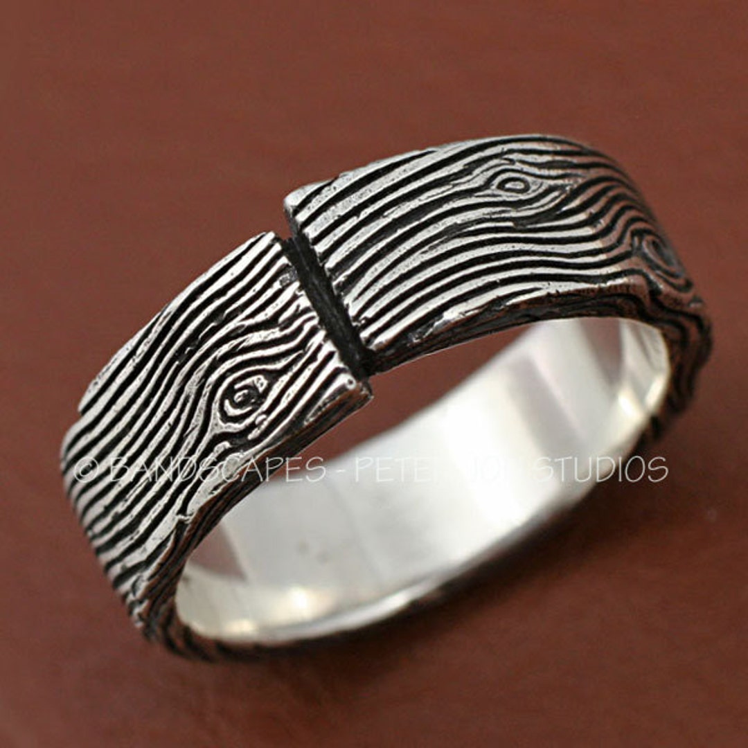 WOOD PLANK Band, Handmade Wedding Band in Sterling Silver, Unique ...