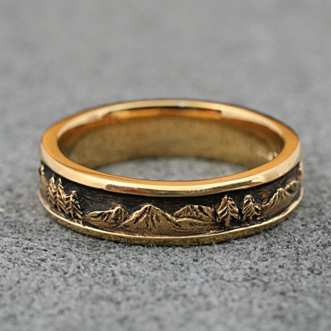 MOUNTAIN LANDSCAPE Wedding Band, 5.5mm Wide, in 14k Yellow, Rose or ...