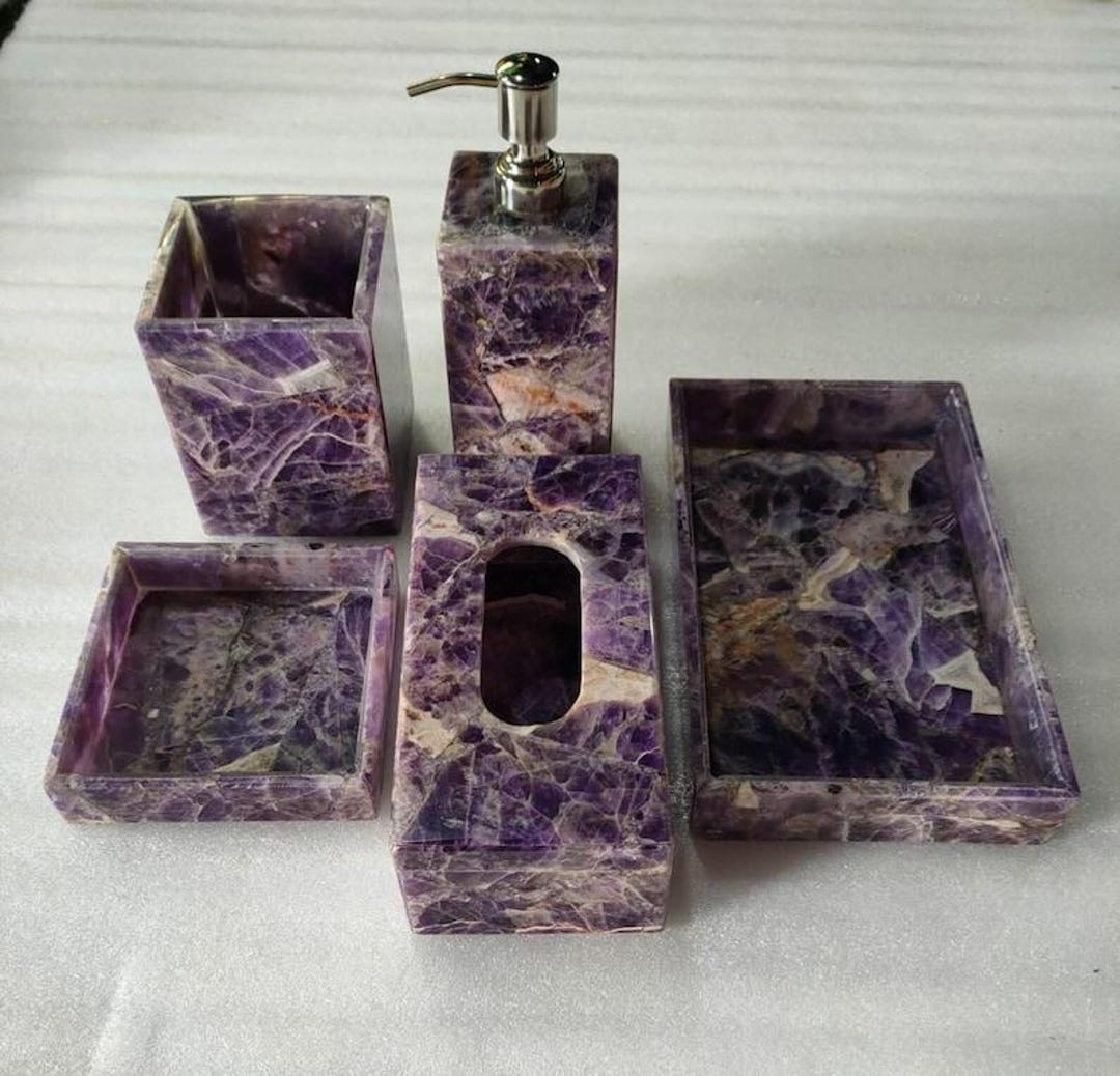 Handcrafted Bathroom Sets for Amethyst Stone| Luxury Crystal Bath Decor ...