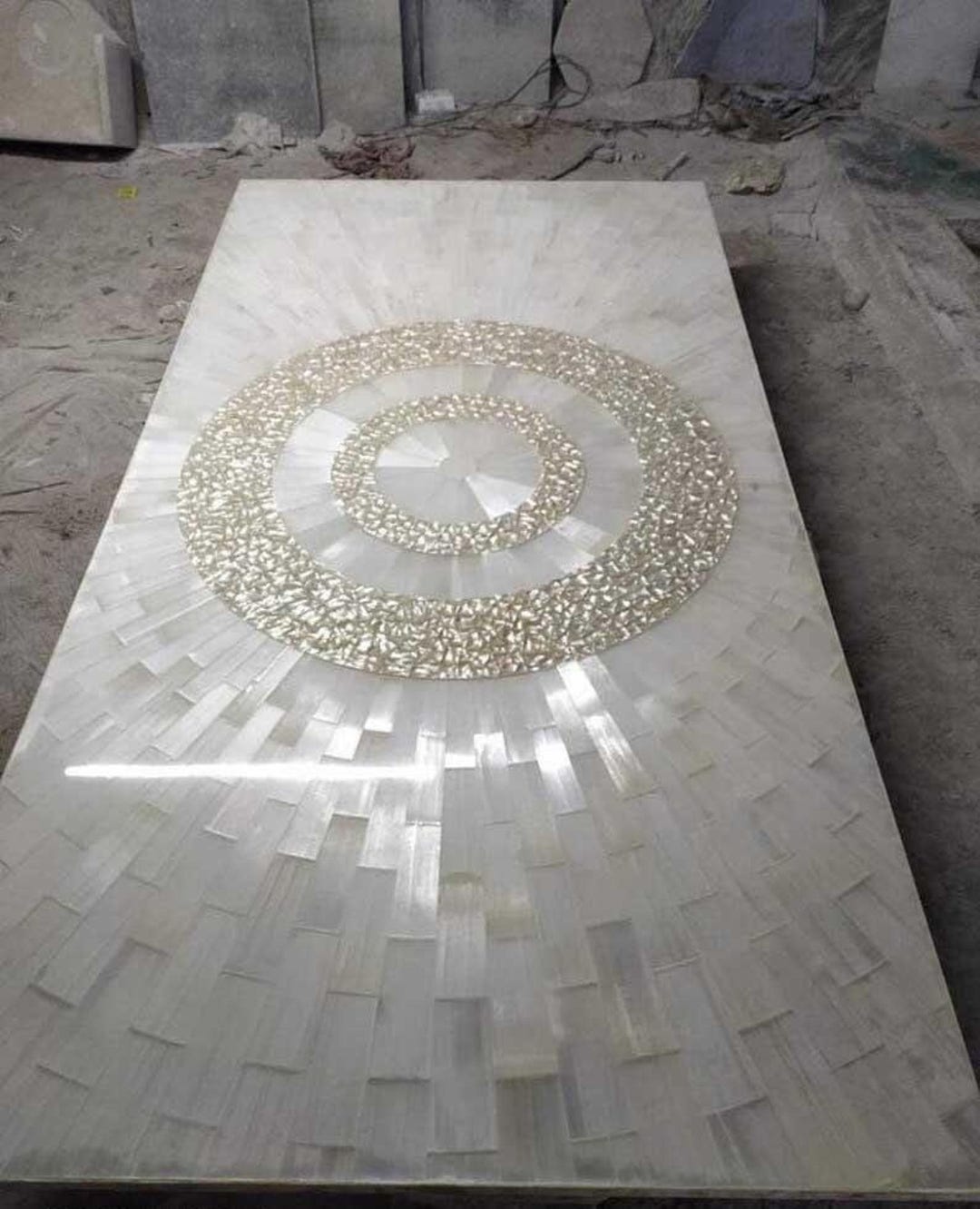 Handcrafted Mother of Pearl Inlay Dining Table: Circular Mosaic ...