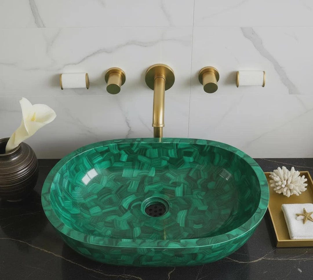 Handcrafted Malachite Gemstone Sink | Luxury Oval Wash Basin - Etsy