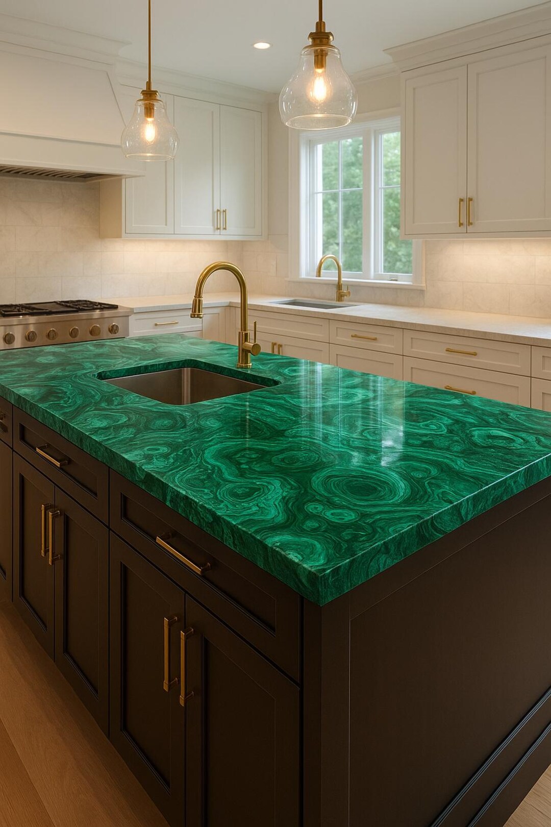 Luxury Malachite Kitchen Island Countertop | Handmade Green Gemstone ...
