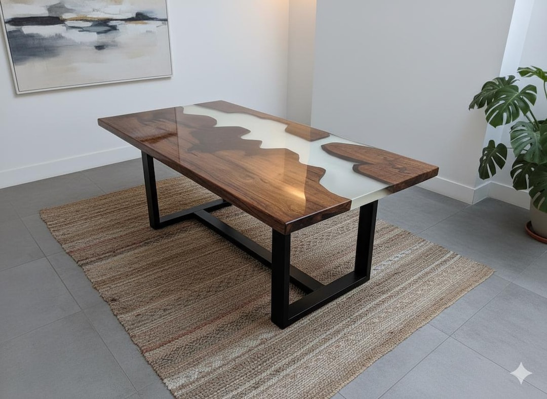 Handcrafted Live Edge Resin River Table | Solid Hardwood Dining Table ...