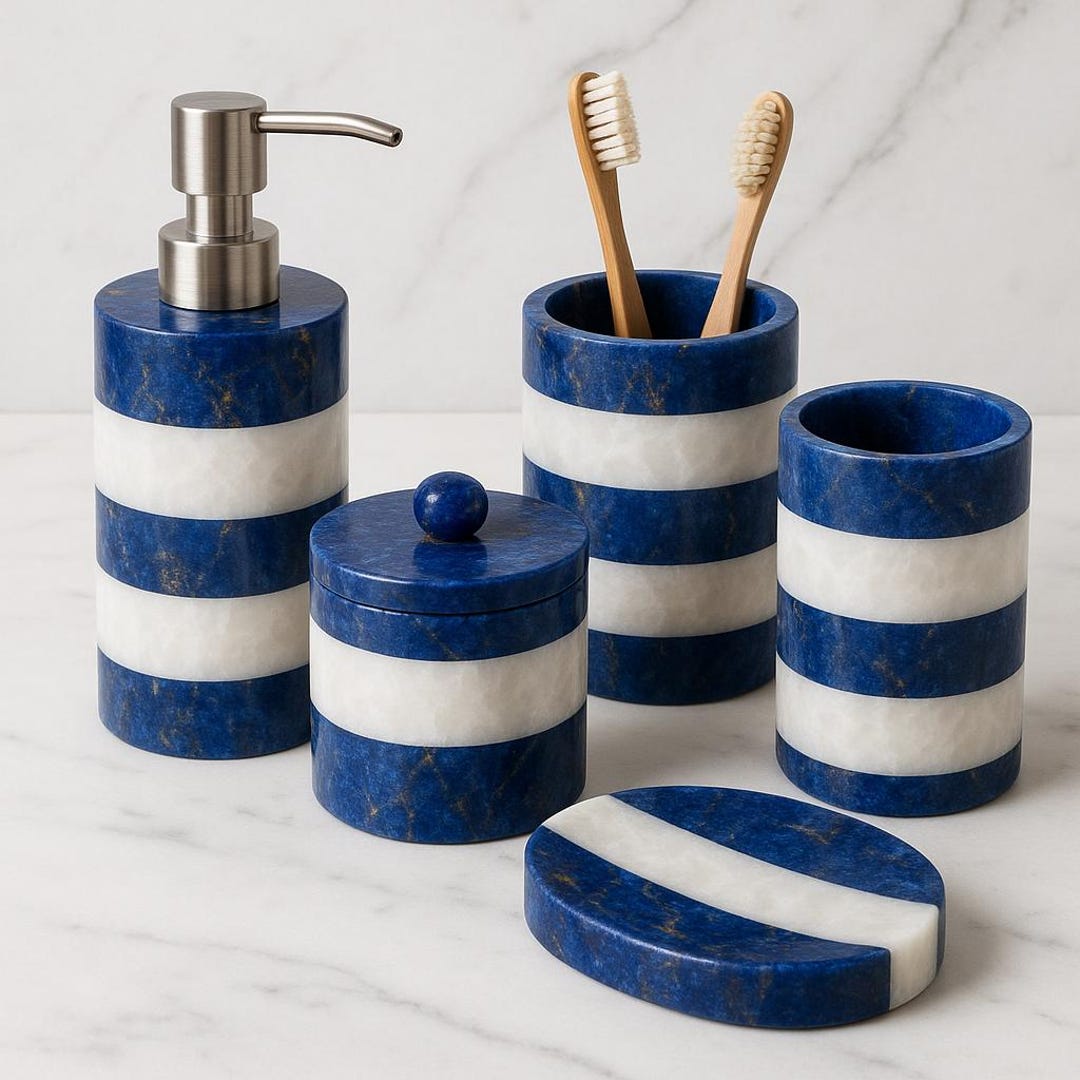 Luxury Lapis Lazuli & White Quartz 5-piece Bathroom Accessory Set - Etsy