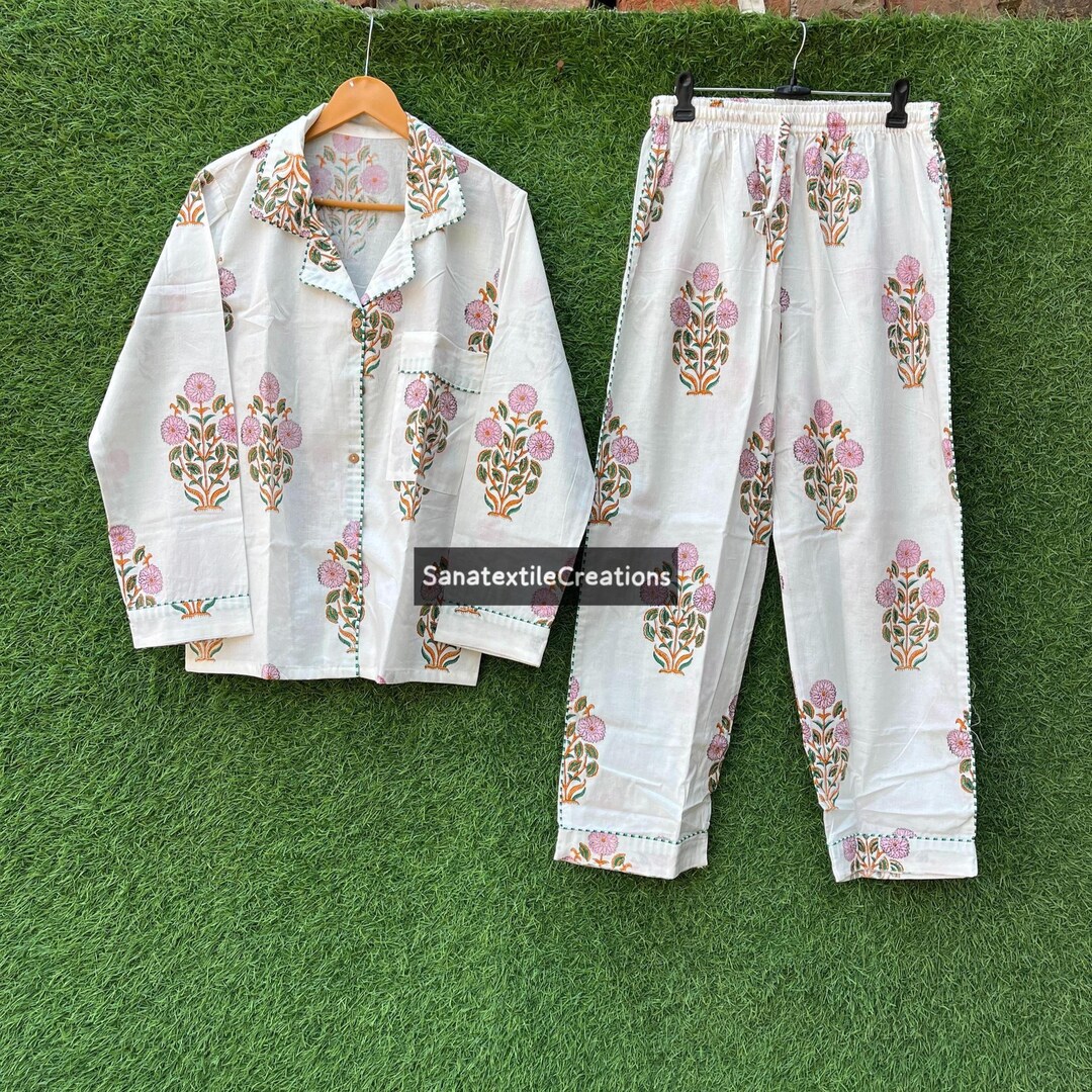 Indian Block Print Cotton Pajama Set, Personalized Bridesmaid Pajamas ...
