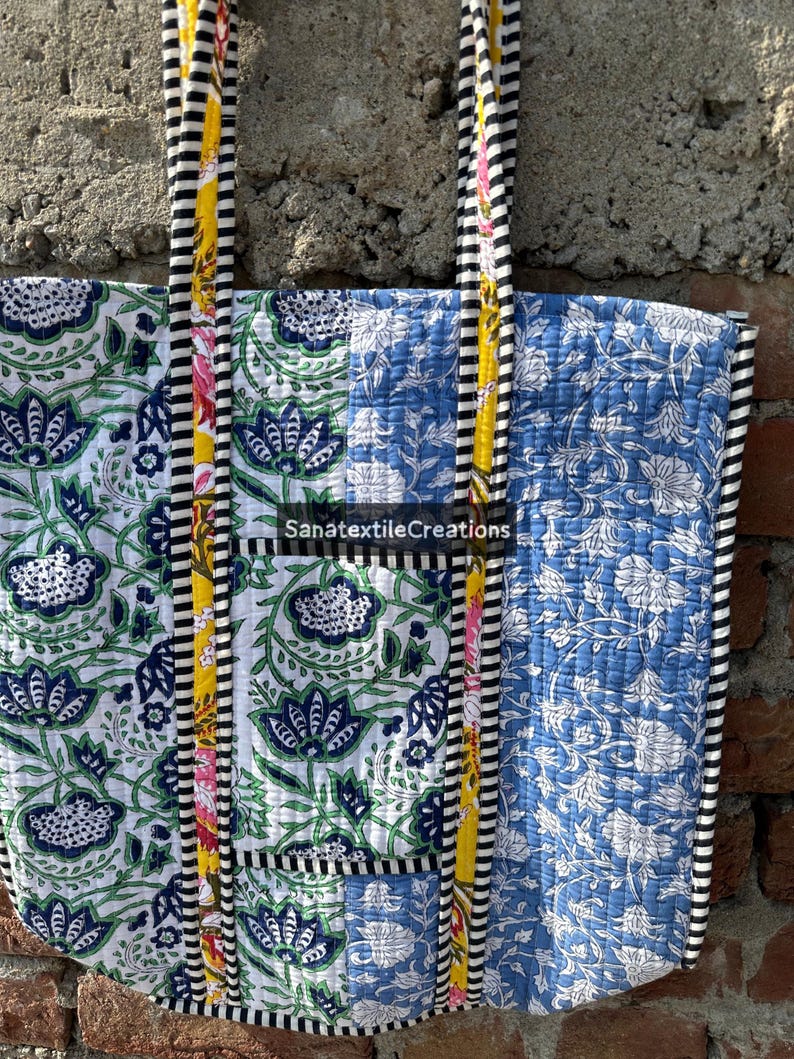 Indian Hand Block Print Cotton Duffle Bag: Patch Wark Multi Colour ...