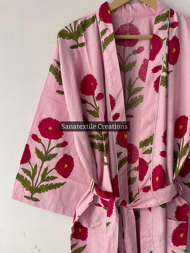 Indian Buta Pink , Print Cotton Kimono Robe: Indian Hippie Style - Etsy UK