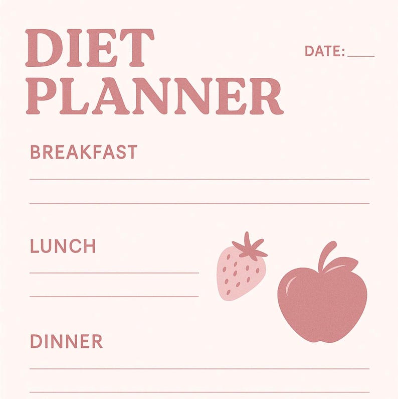 Diet Planner Printable – Pink Meal Tracker PDF – Daily Food Log ...