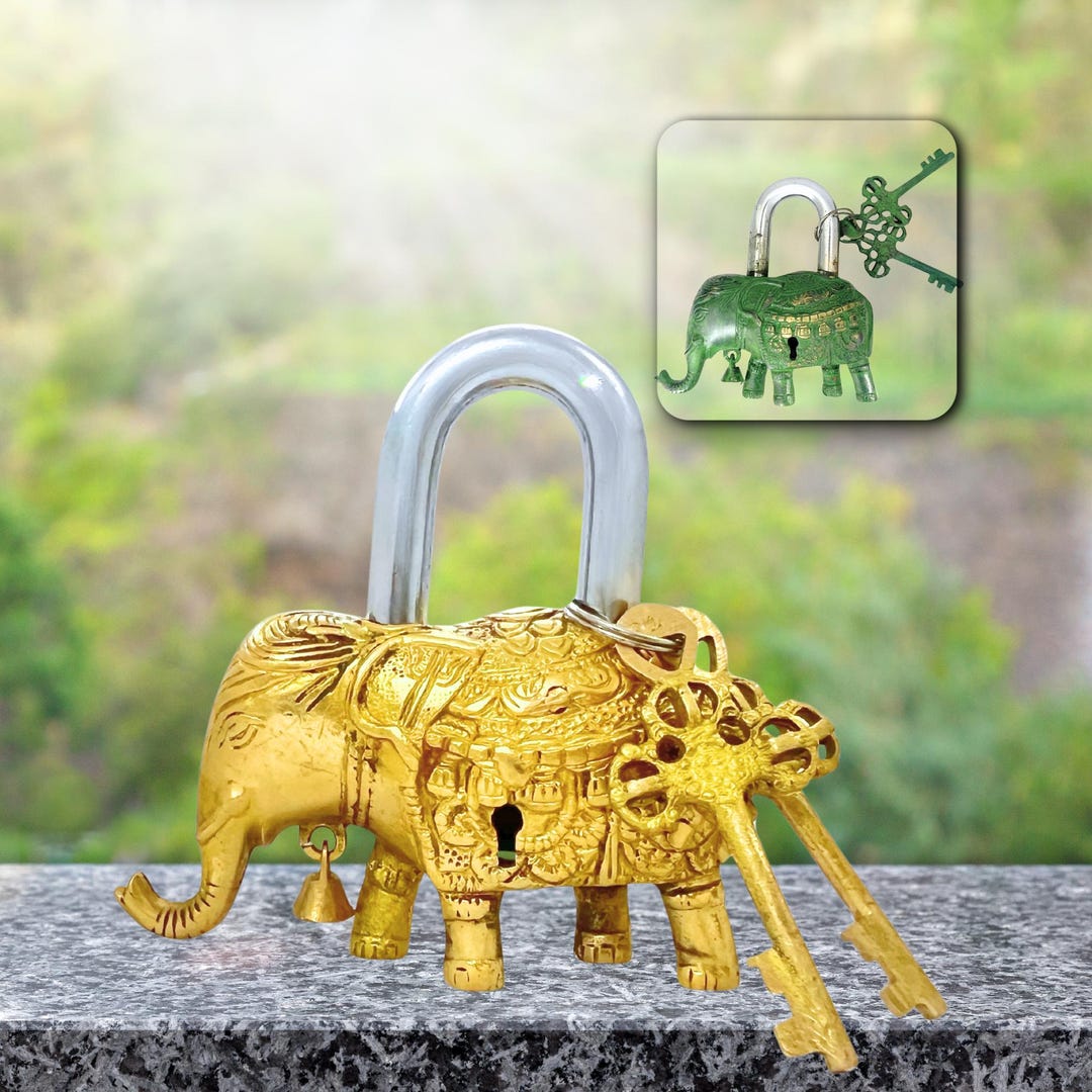 Large Elephant Brass Padlock With Keys – Antique Style Solid Brass ...