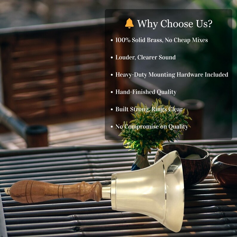 Polished Brass Handheld Bell With Wooden Handle 5": Church, Hotel ...