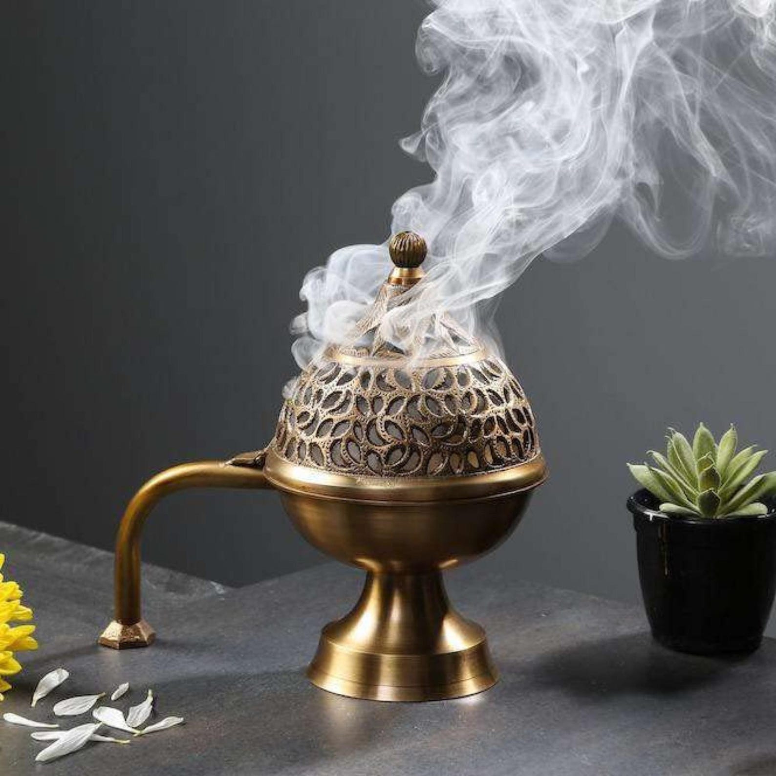 Handcrafted Brass Loban Burner: Dhoop Dani Incense Holder for Home ...