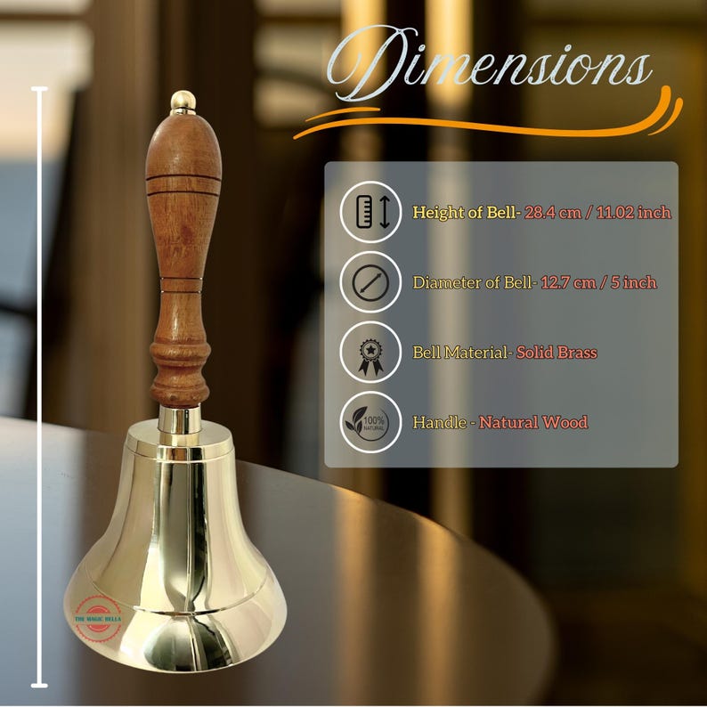 Polished Brass Handheld Bell With Wooden Handle 5": Church, Hotel ...