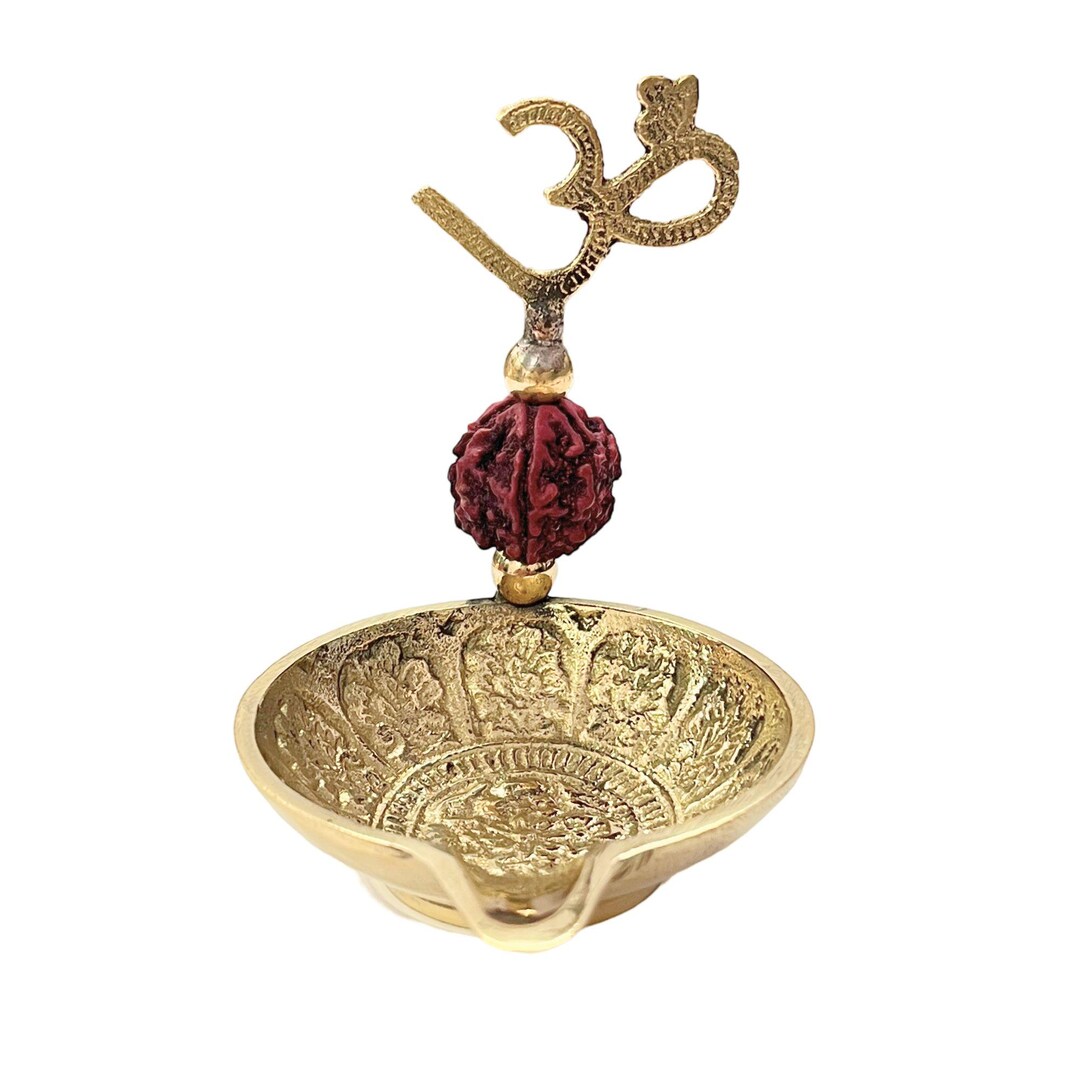 Handcrafted Brass Om Diya With Rudraksha Beads - Pooja Lamps (set of 4 ...