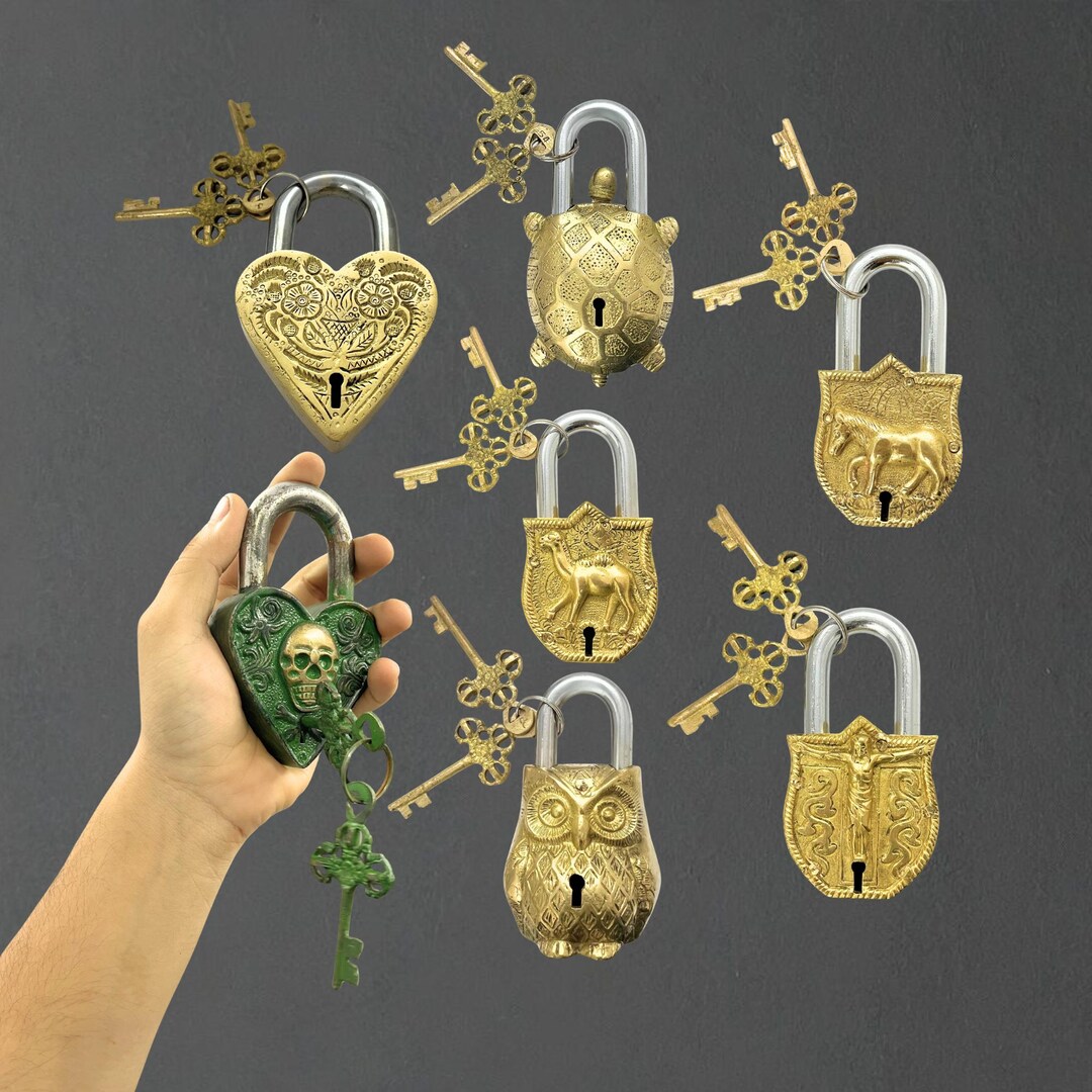 Vintage-style Brass Padlock With Key – Polished Lacquered Finish ...