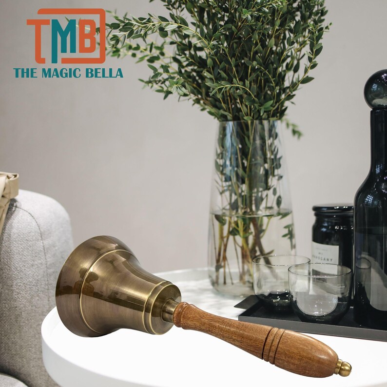 Polished Brass Handheld Bell With Wooden Handle 5": Church, Hotel ...