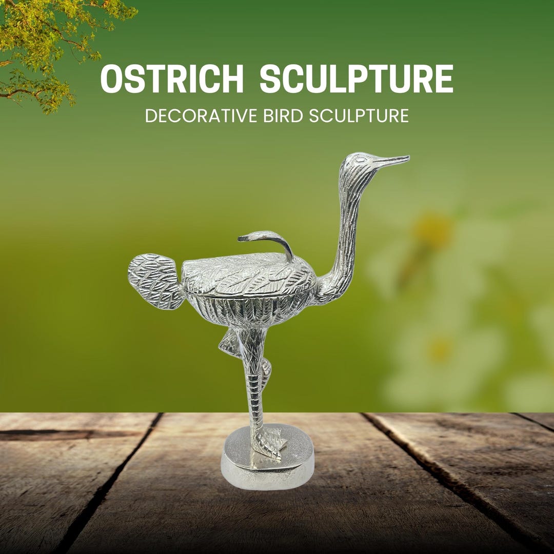 Aluminum Ostrich Sculpture: Modern Bird Decor, Rough Nickel Finish ...