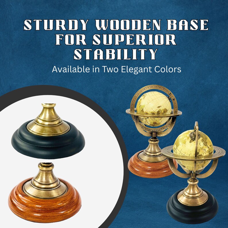 Brass Armillary Sphere Globe: Jet Black & Brown Wooden Base, Vintage ...