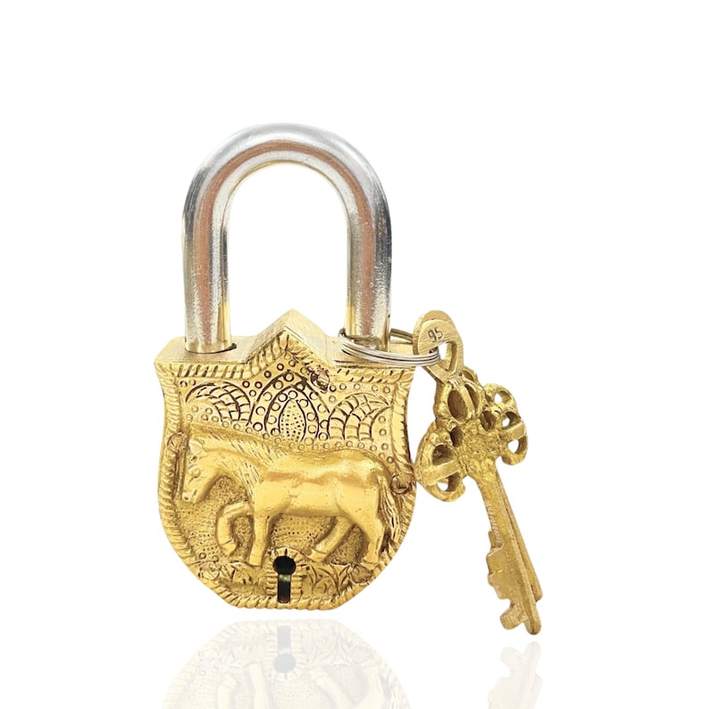 Horse Brass Padlock With Skeleton Keys – Antique Style Functional Lock ...