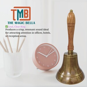 Polished Brass Handheld Bell With Wooden Handle 5": Church, Hotel ...