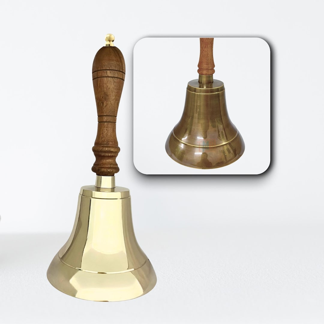 Polished Brass Handheld Bell With Wooden Handle 5": Church, Hotel ...
