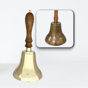 Polished Brass Handheld Bell With Wooden Handle 5": Church, Hotel ...