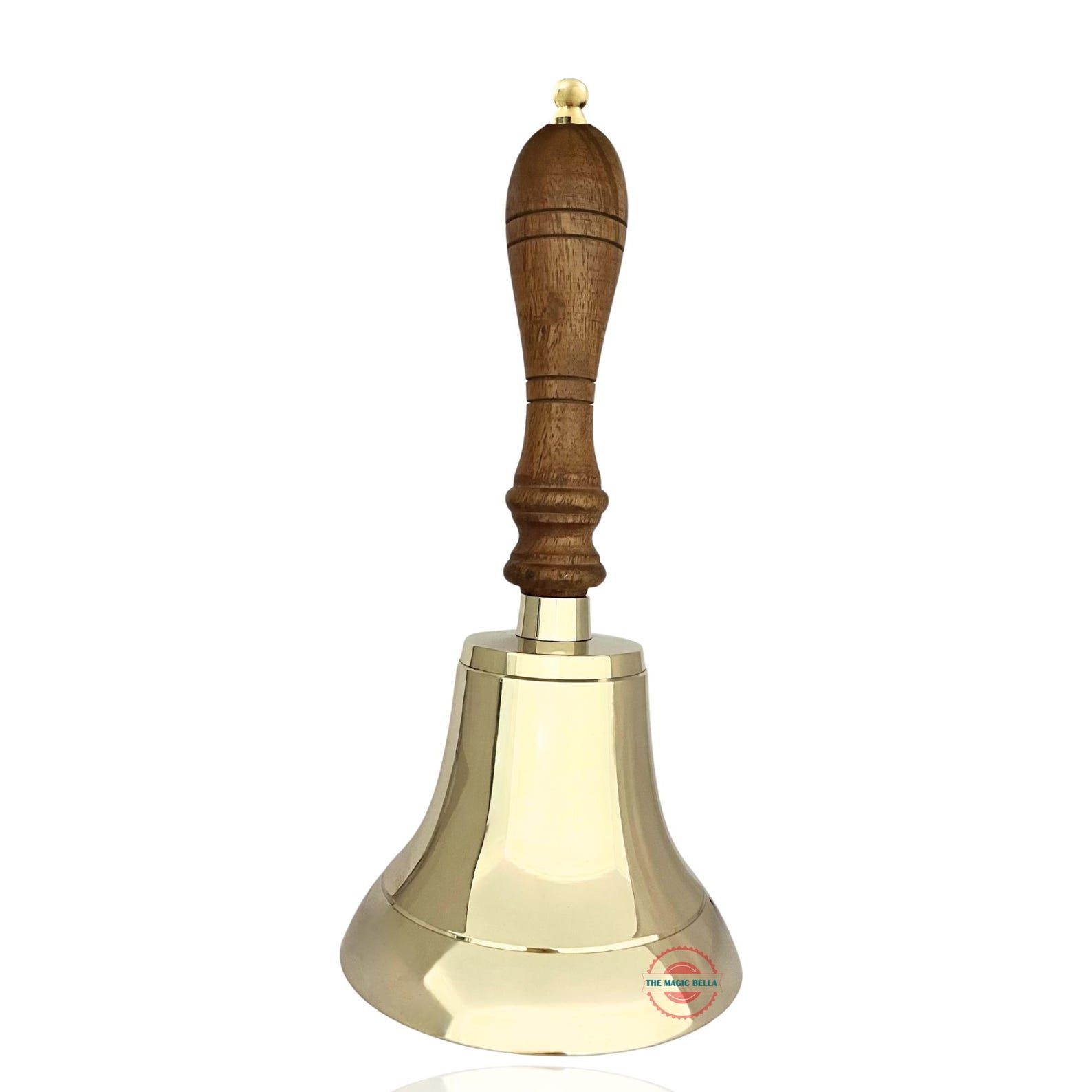 Polished Brass Handheld Bell With Wooden Handle 5": Church, Hotel ...