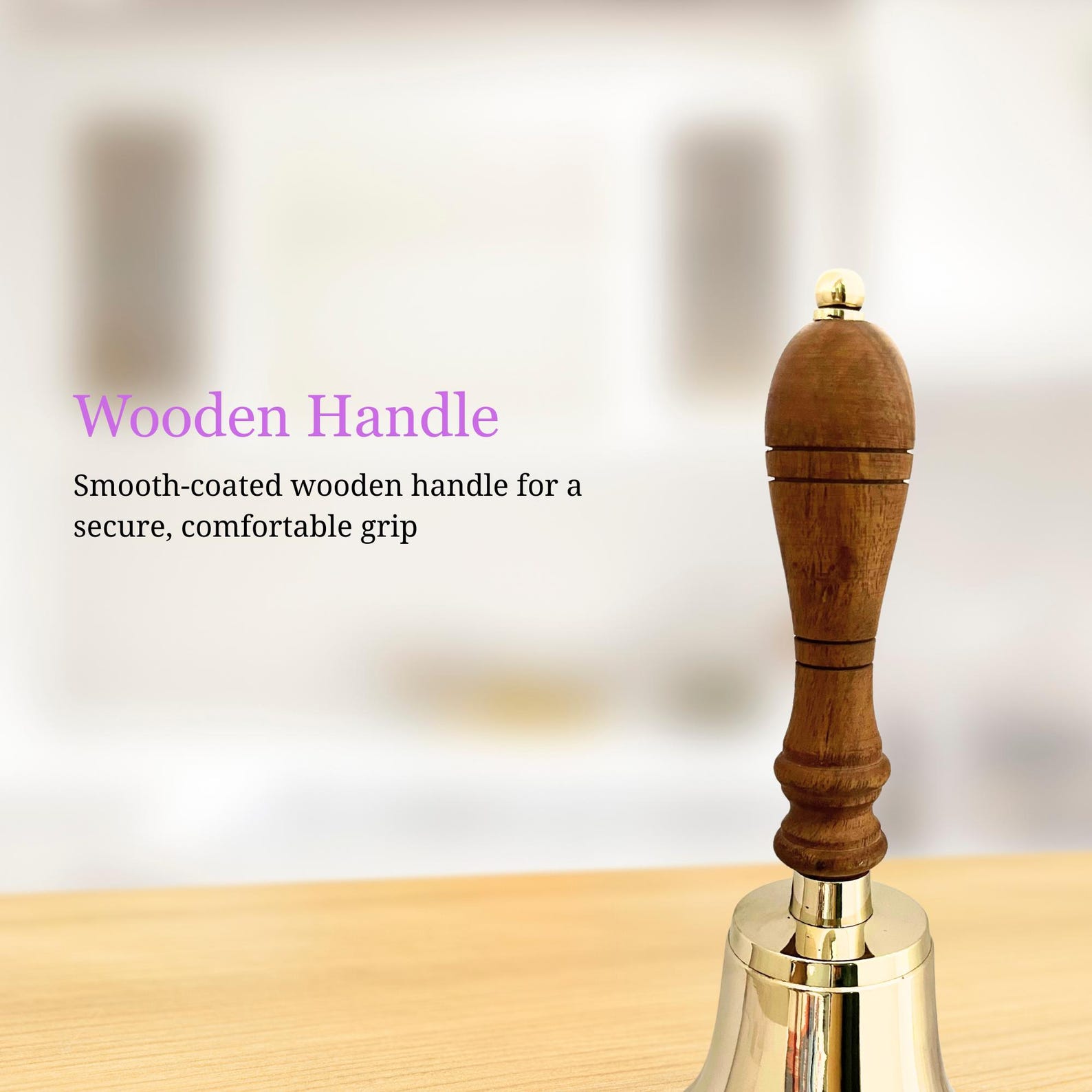 Polished Brass Handheld Bell With Wooden Handle 5": Church, Hotel ...