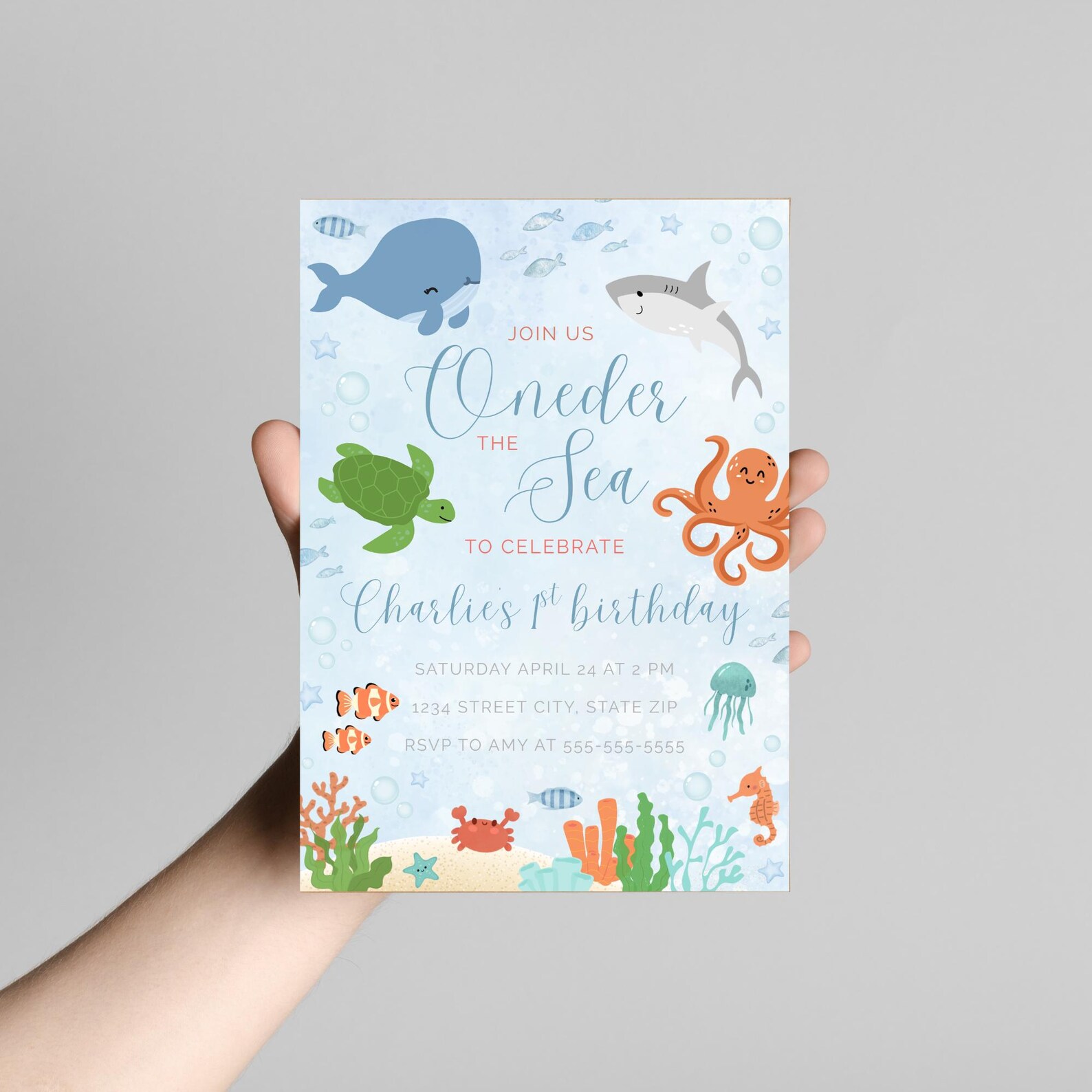 Oneder the Sea Editable Digital Download Invitation Plus Free Birthday ...