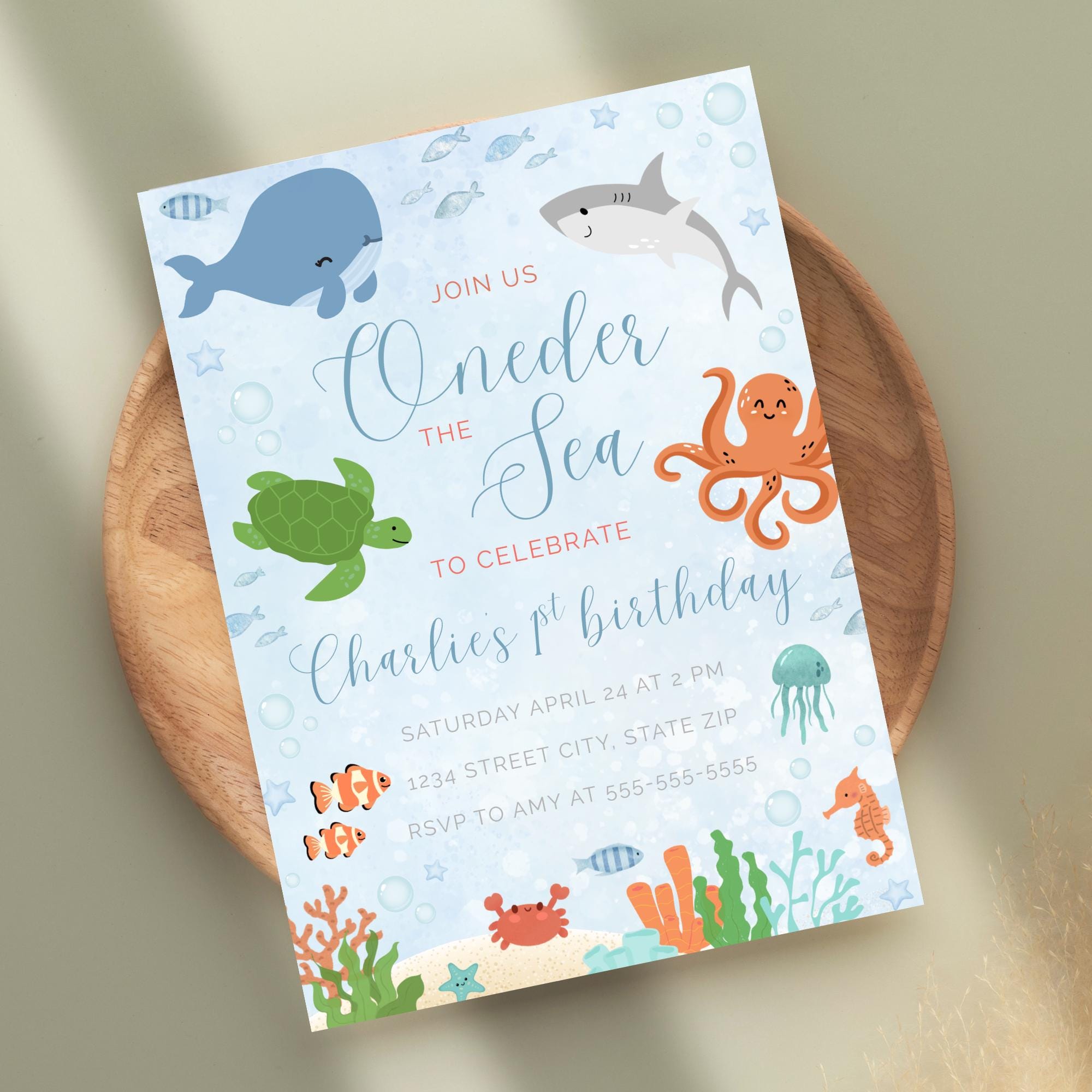 Oneder the Sea Editable Digital Download Invitation Plus Free Birthday ...