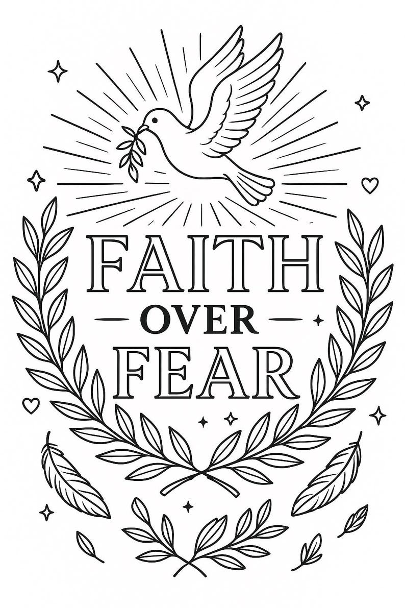 Faith Over Fear Christian Coloring Page | Printable Bible Verse Art for ...