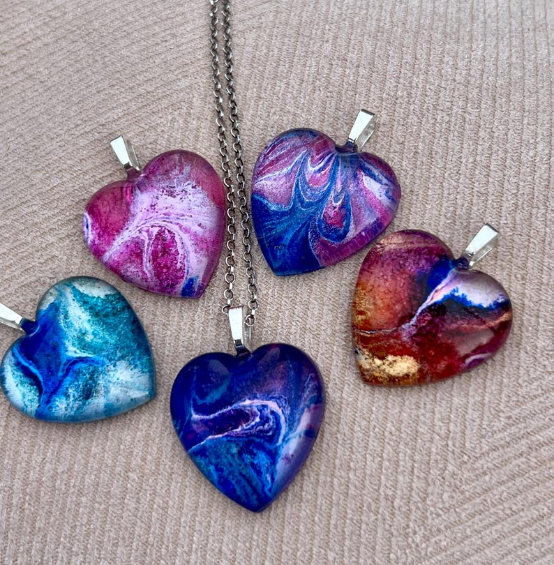 Swirl Resin Heart Necklace | Unique Handmade Blue or Purple Pink ...