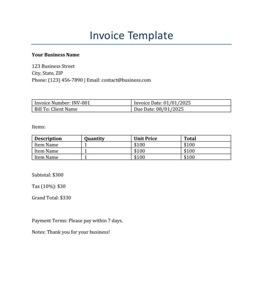 Invoice/receipt Template - Etsy