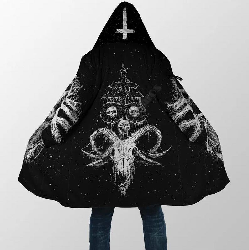 Baphomet Goat Skull Hooded Cloak Coat, Occult Satanic Jacket, Leviathan ...
