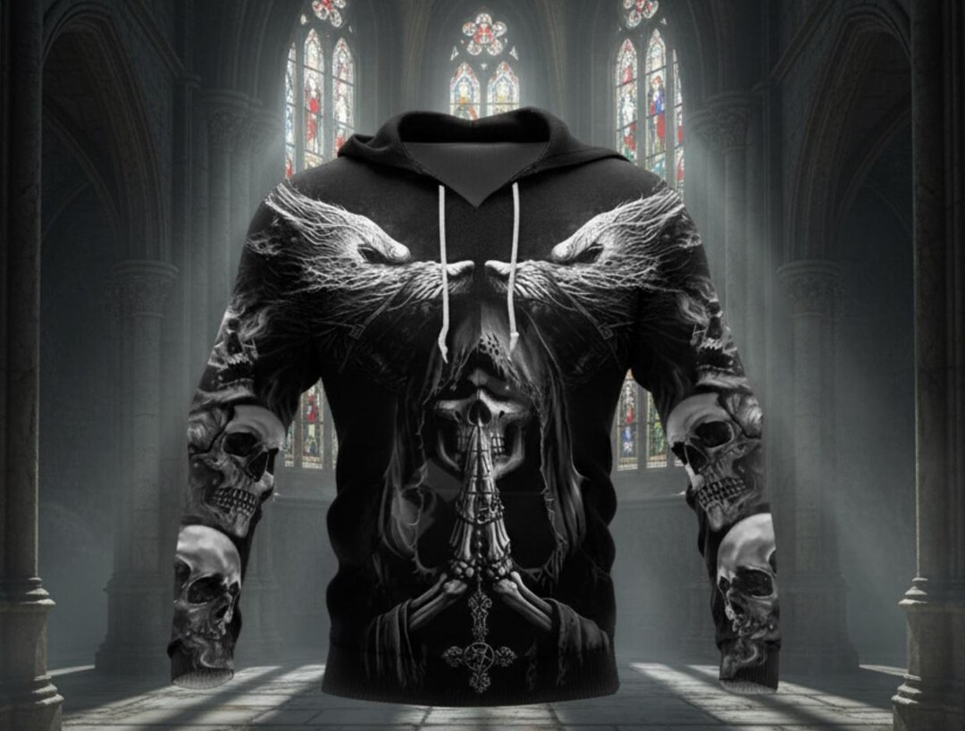 Fenrir Viking Hoodie T-shirt Sweater, Men's Skull Graphic Print ...