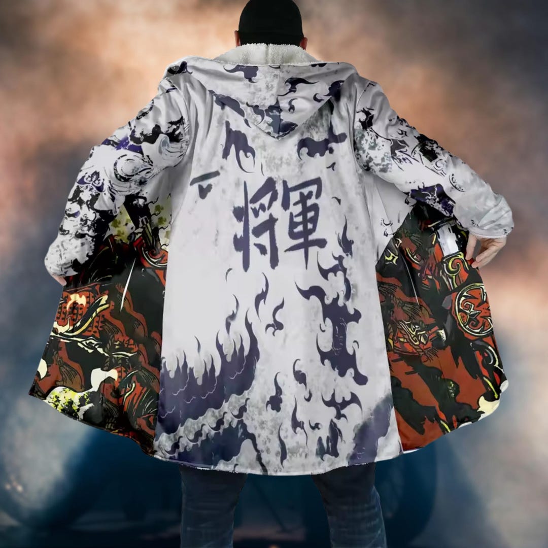 Shogun Flame Cloak, 3D Printed Samurai Coat, Warm Fleece Hooded Cape ...