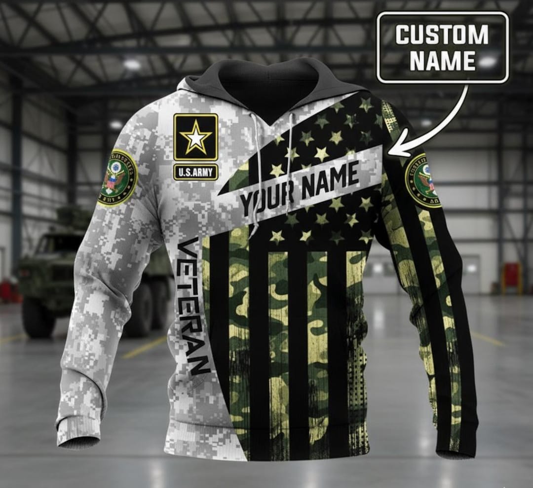 Personalized USA Army Veteran Military 3D Hoodie, Custom Name Patriotic ...