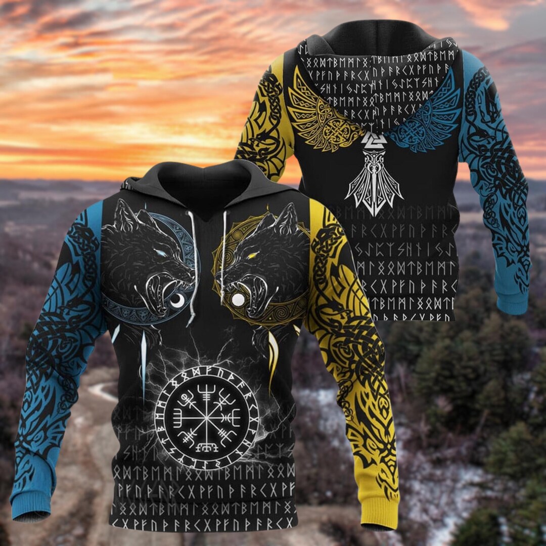 Sons of Fenrir Skoll and Hati Viking Hoodie, Norse Wolf Sweatshirt With ...