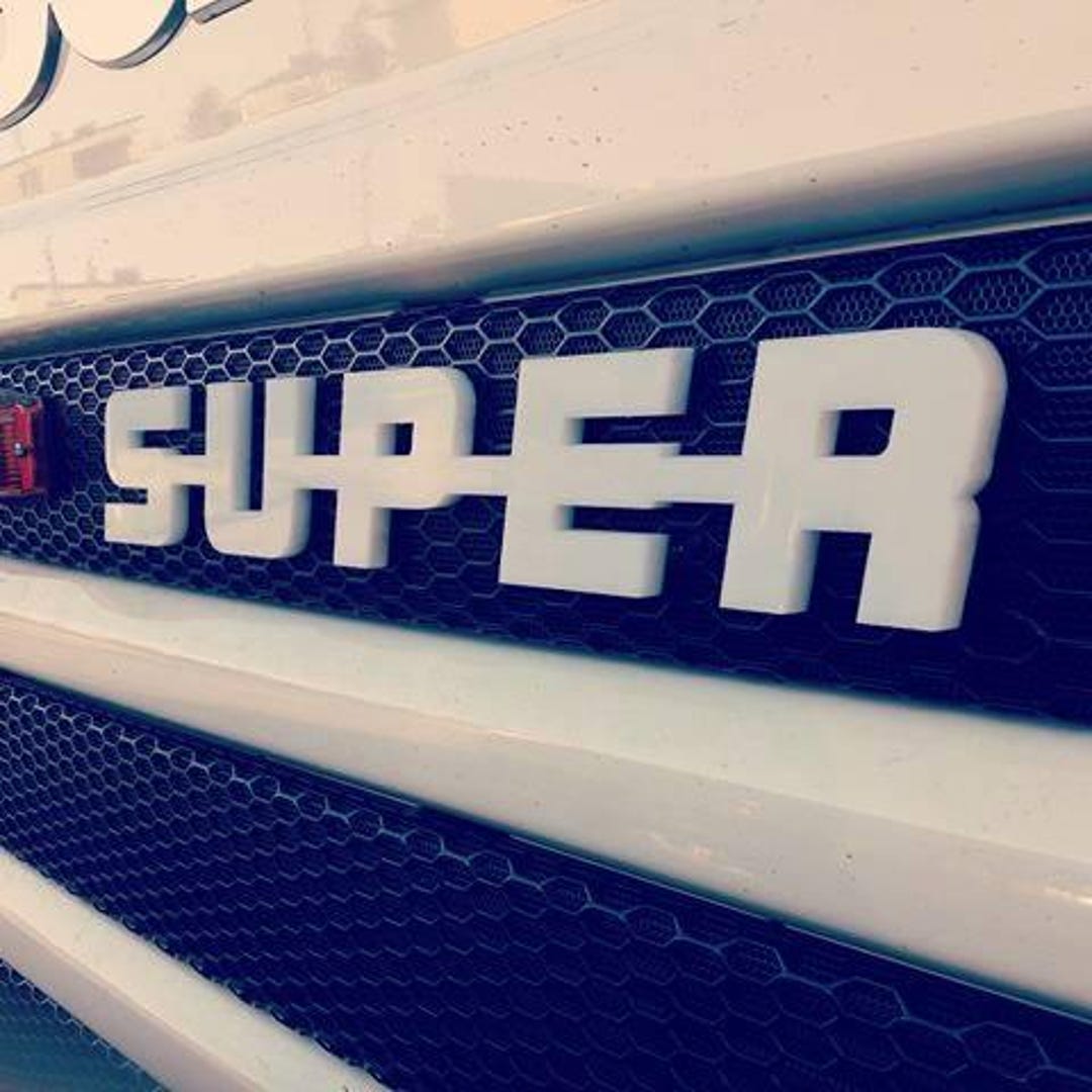 SUPER Emblem for SCANIA Acrylic 8mm 46cm X 6,5cm WHITE, Doubleside Glue ...