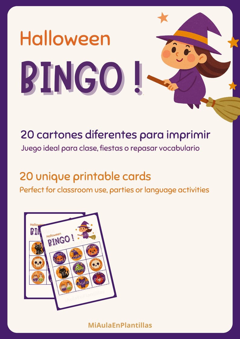 Halloween Bingo for Kids – 20 Printable Cards – Educational PDF Game ...