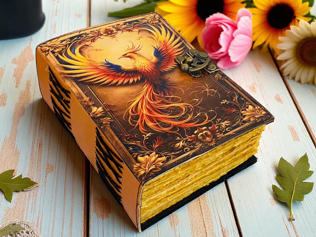 Phoenix Grimoire Leather Book of Shadows – Handmade Fire Element Spell ...