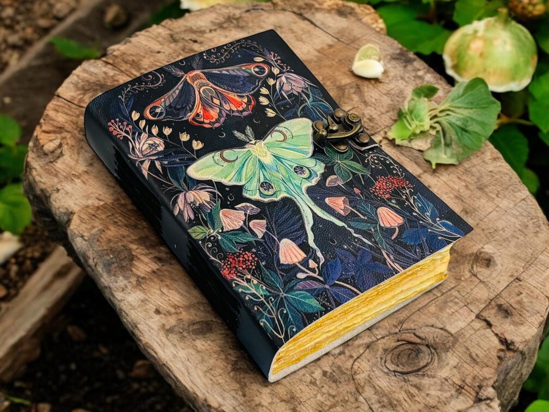 Leather Journal: Luna Moth & Butterfly Print, Handmade Paper, Custom ...