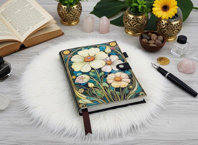 Refillable A5 Leather Flower Journal – Personalized Floral Notebook - Etsy