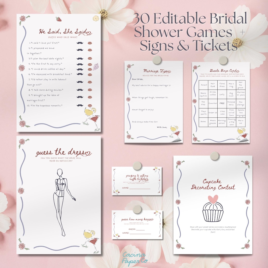 Bridal Shower Games – 30 Floral Brunch Party Games, Editable in Canva ...