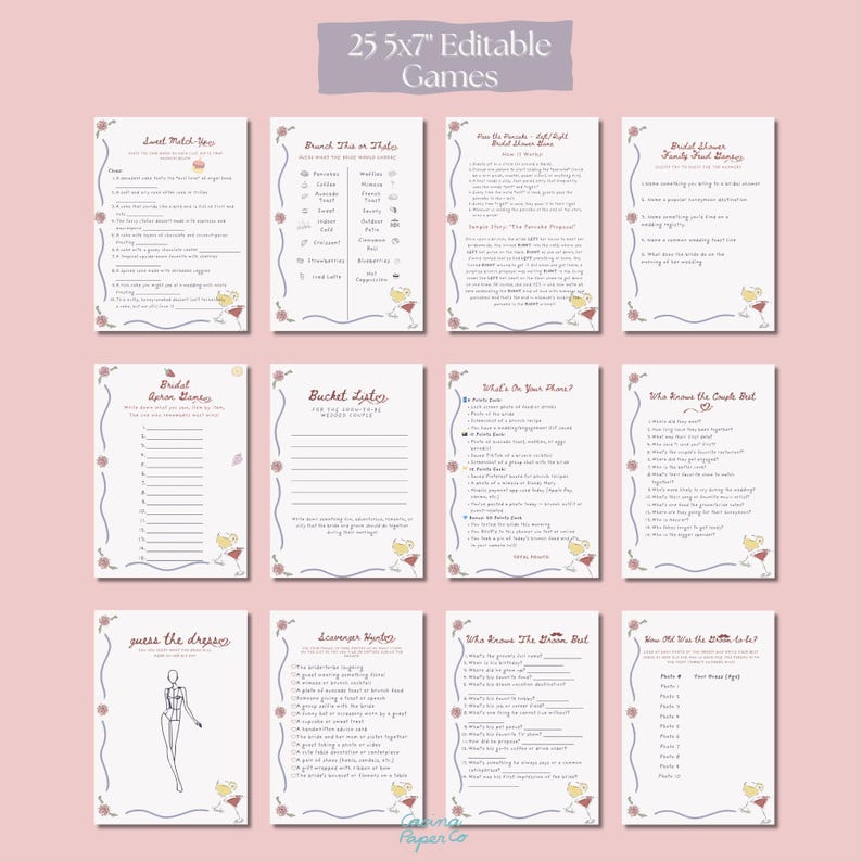 Bridal Shower Games – 30 Floral Brunch Party Games, Editable in Canva ...