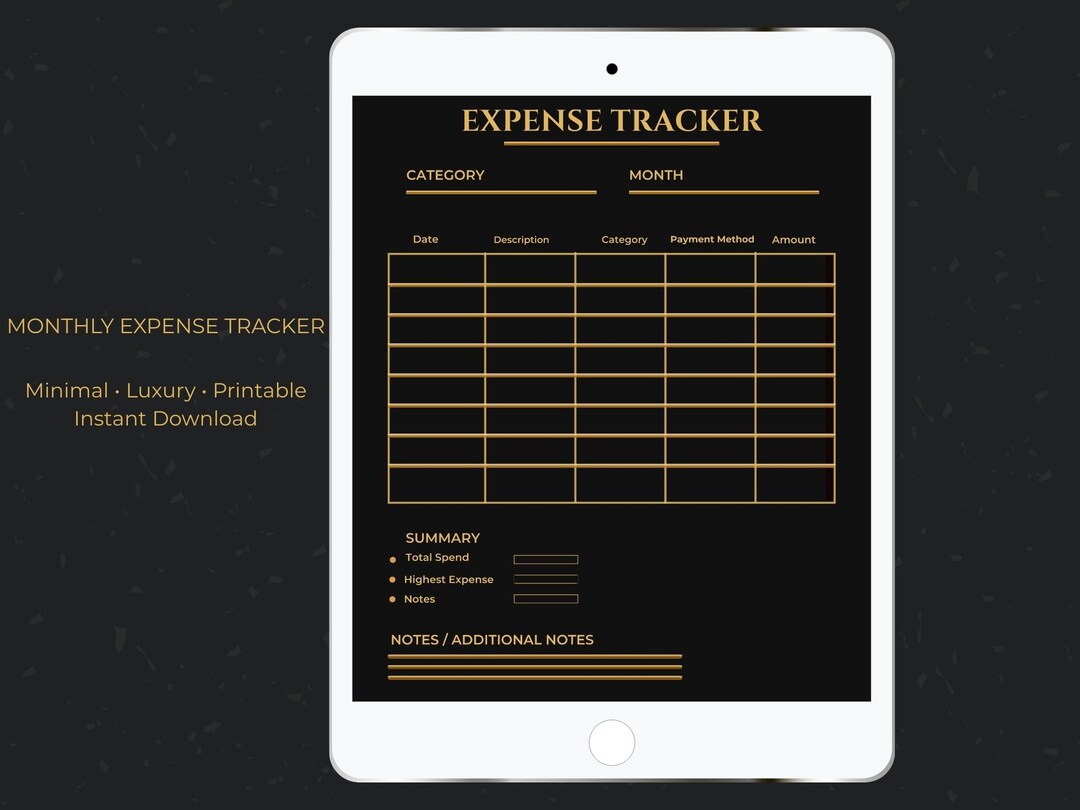 Monthly Expense Tracker Printable PDF | Minimal Luxury Budget Tracker ...